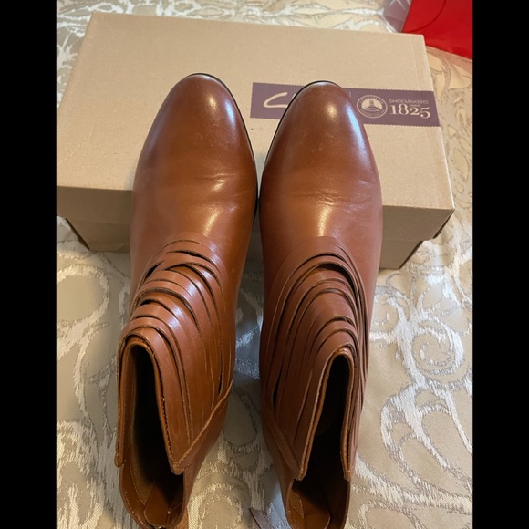 Clarks | Shoes | Clarks Chestnut Brown Ankle Boots With Leather Straps ...